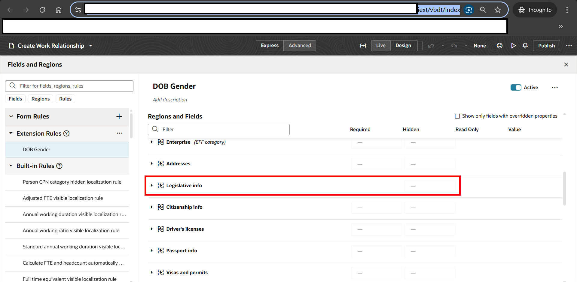 Cannot make the Legislative info section in the Create Work relationship page required — Cloud ...