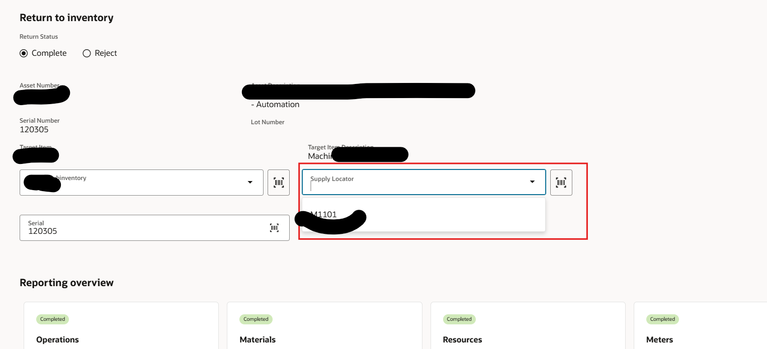 Error while completing Repair to Stock MNT WO (allow completion to ...