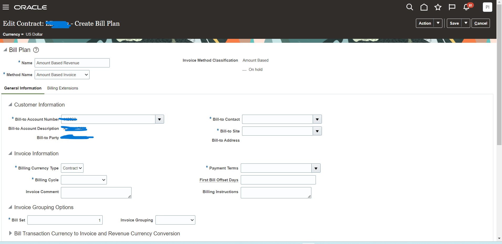 Create bill plan for a contract using rest api — Cloud Customer Connect
