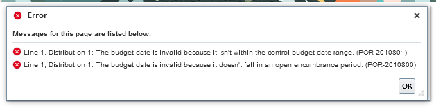 The budget date is invalid because it isn't within the control budget date range. (POR-2010801 ...