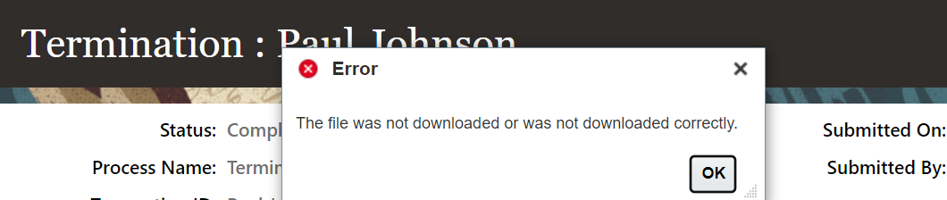 Not Able To Download The Attached Document With Termination In
