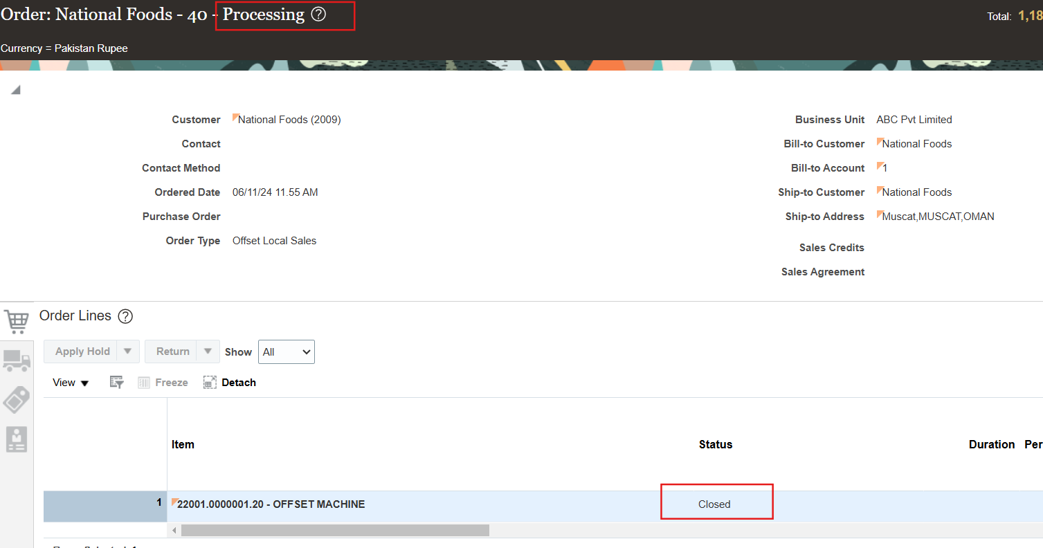 My Sales Order line is closed but Header Status is still Processing ...