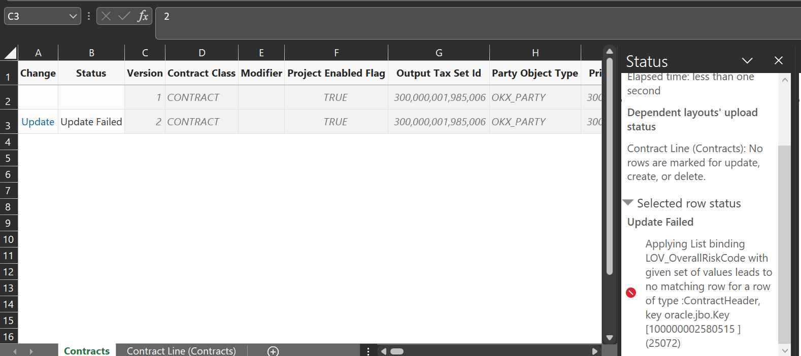 Update Contracts using Visual Builder fails - LOV_OverallRiskCode — Cloud Customer Connect