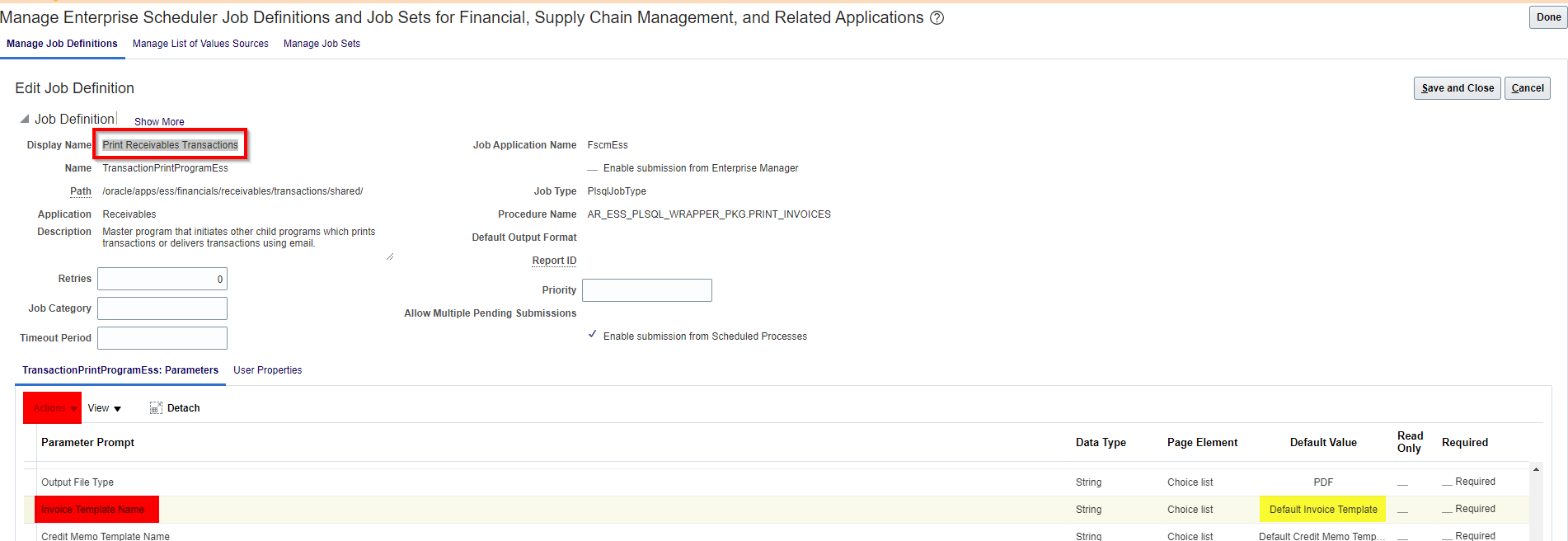 Edit Print Receivables Transactions ESS Job parameter — Cloud Customer ...