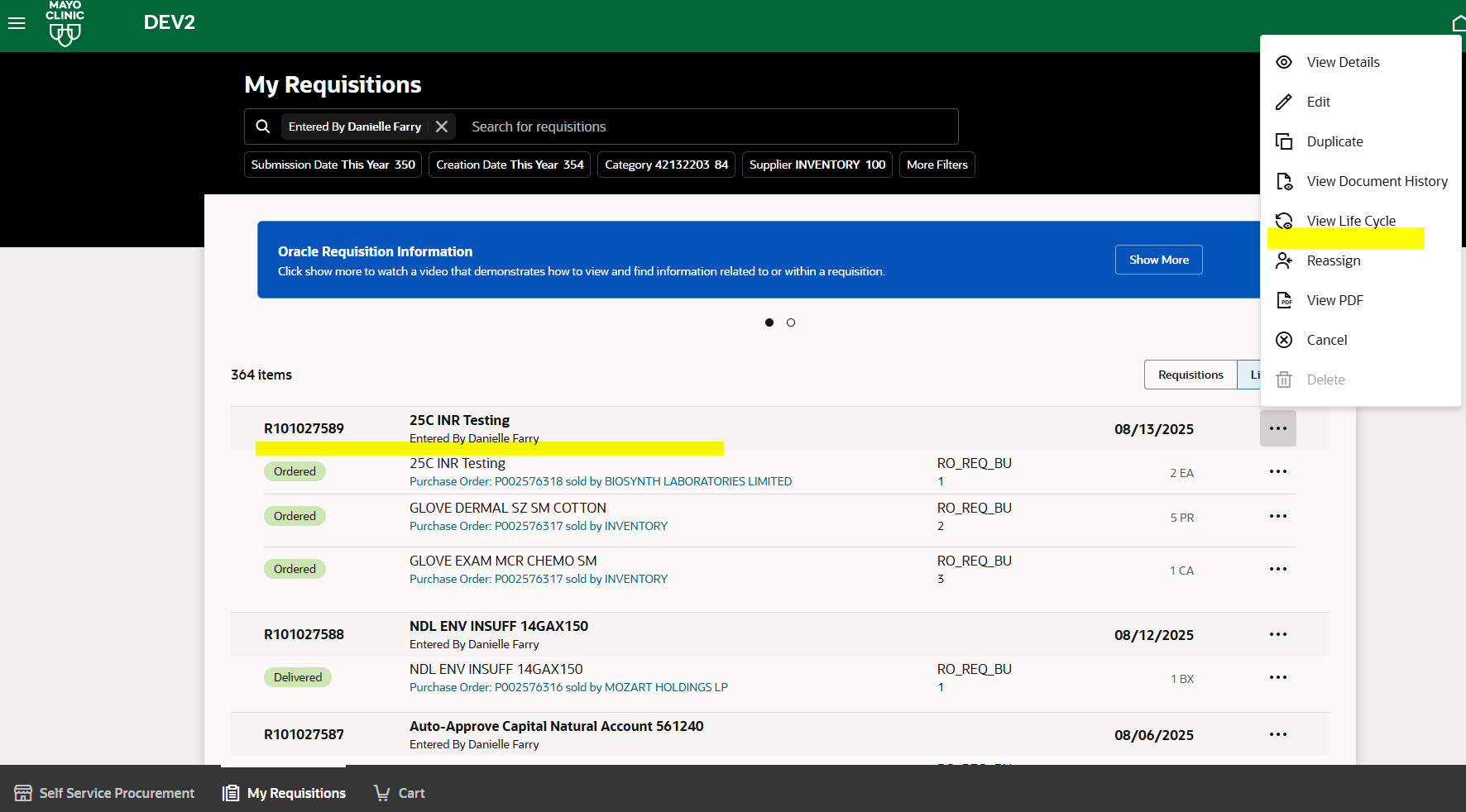 How do we get Confirm Receipts message for INRs to appear on the My Requisitions tab? — Cloud ...