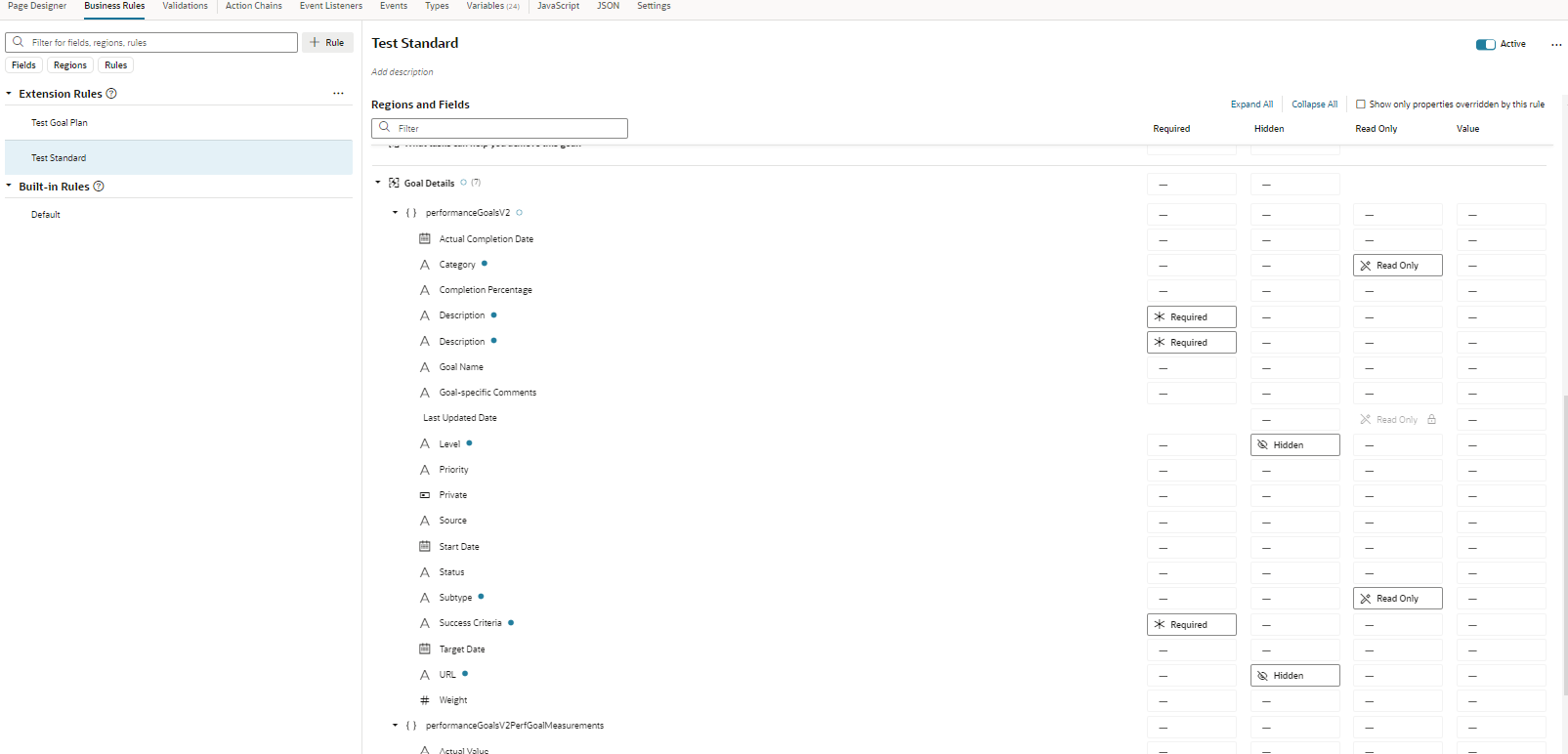when we change properties of some fields in goals page through VB studio it is not reflecting ...