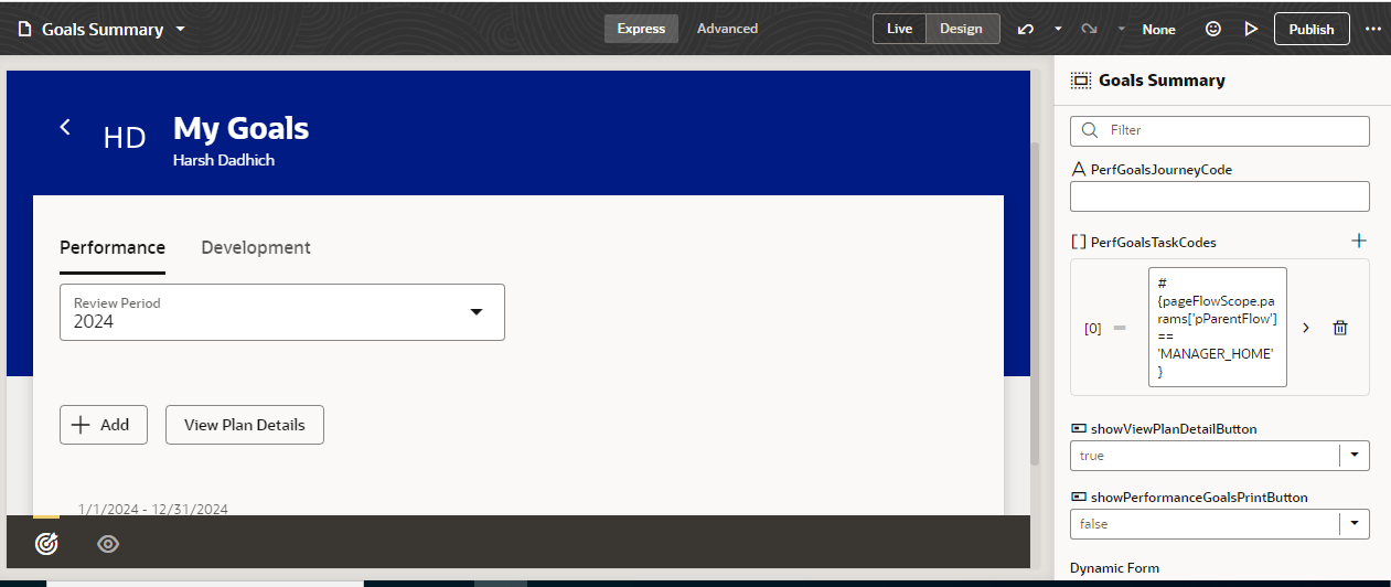 Redwood: Remove Add Goal Button for Employee in Goal Center Via VBS ...
