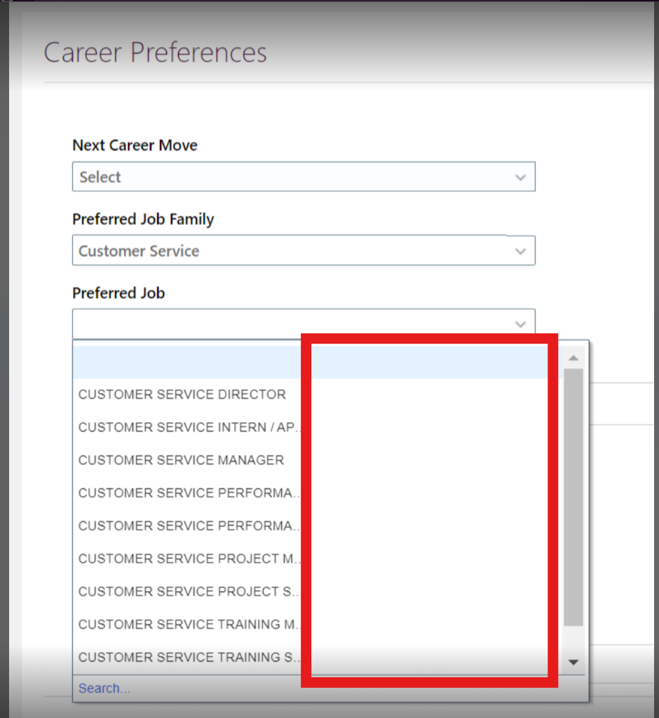 How To Delete The Blank White Space Appearing In Preferred Job Drop Down — Cloud Customer Connect