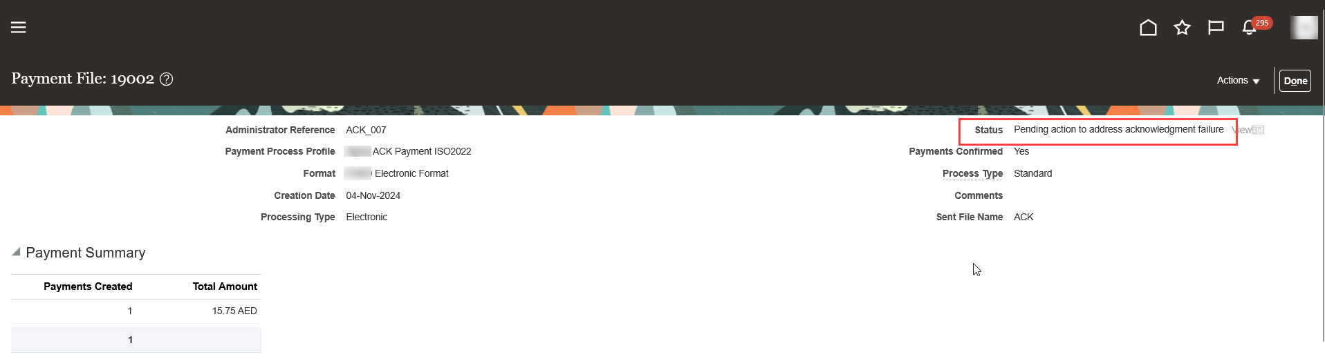 What is the procedure for the AP Bank payment acknowledgement in Oracle Cloud? — Cloud Customer ...