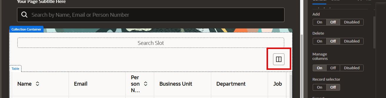 Documentation Request Configuring Manage Columns In Visual Builder — Cloud Customer Connect