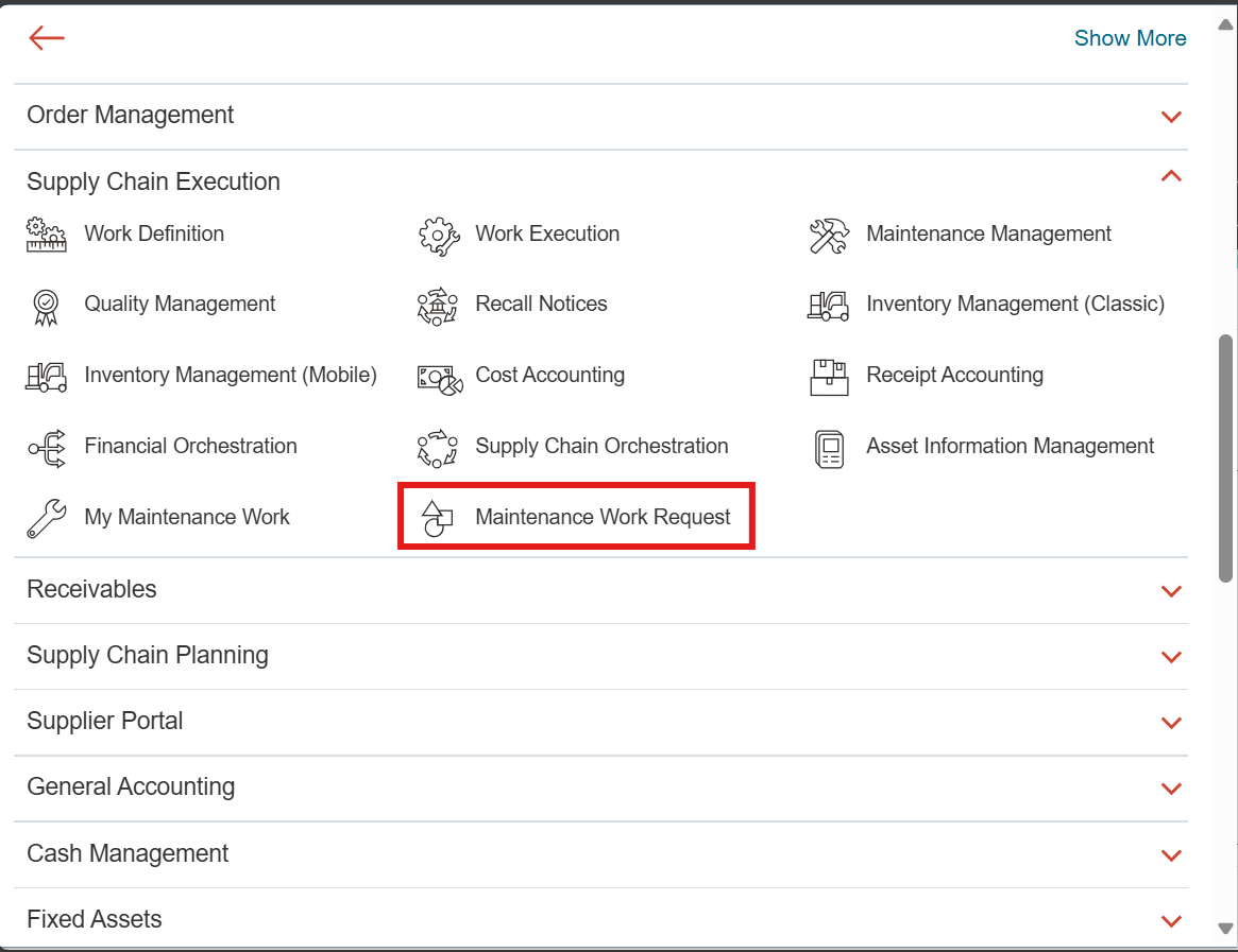 Maintenance Work Request Tile not visible under supply chain execution ...