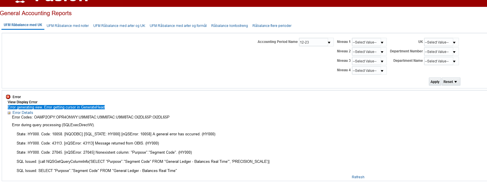 Error generating view. Error getting cursor in GenerateHead — Cloud Customer Connect