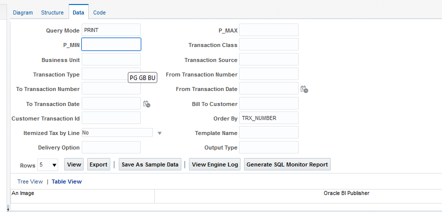 Transactions Print Data Model Parameters — Cloud Customer Connect