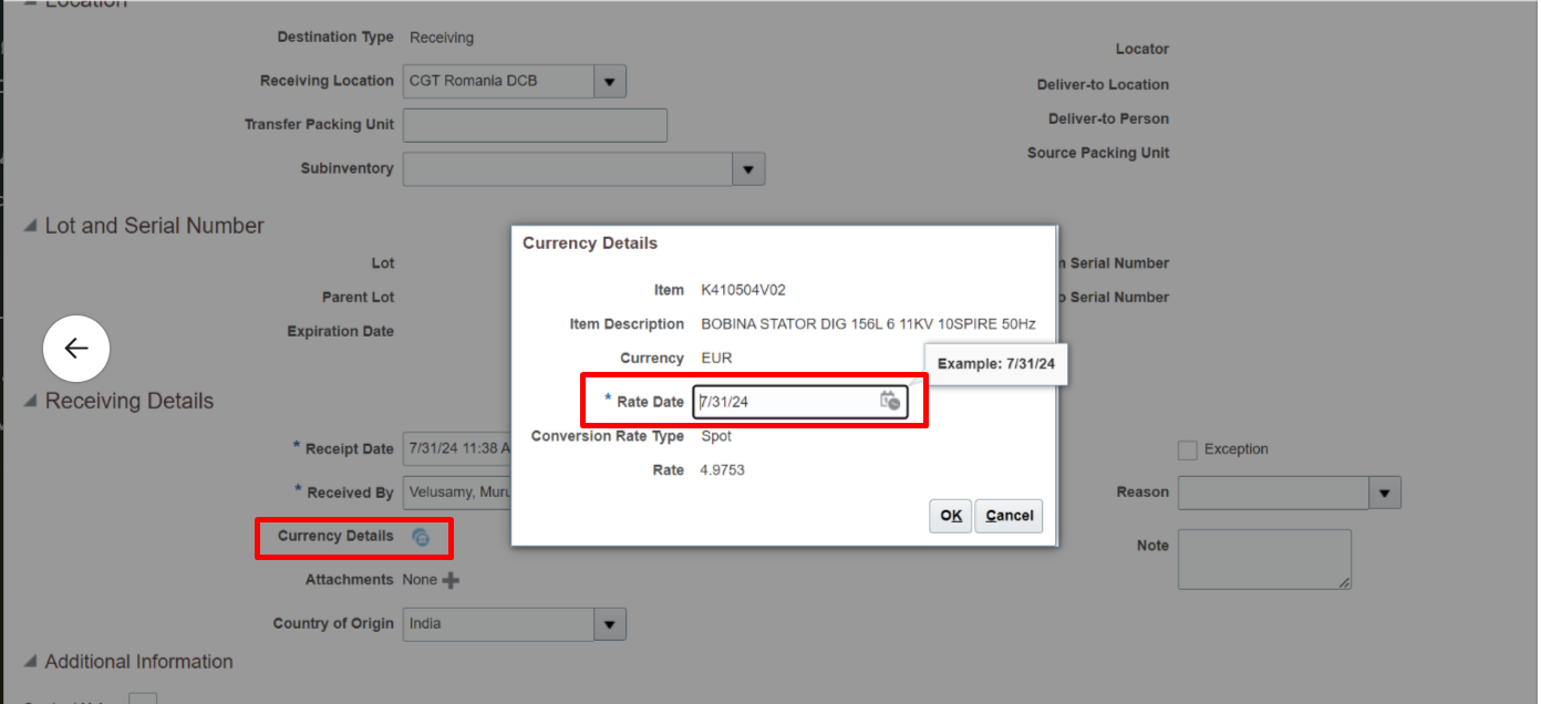 How to default conversion rate date in the receipt to transaction date ...