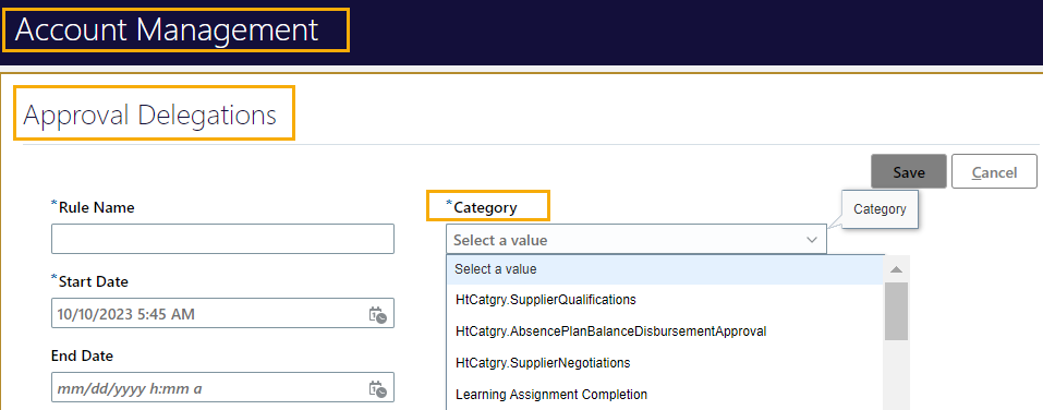 Approval Delegation Category Values - How to Hide — Cloud Customer Connect