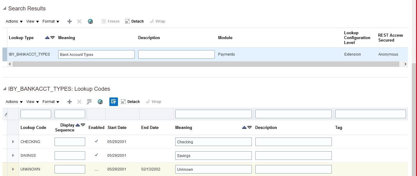 Unknown In Iby Bankacct Type Is Disabled And End Dated But Still Visible In Account Type