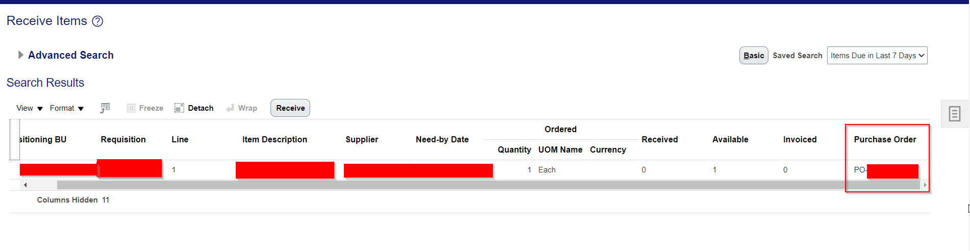 Requestor entering the Receipt unable to view detailed purchase order lifecycle from the ...