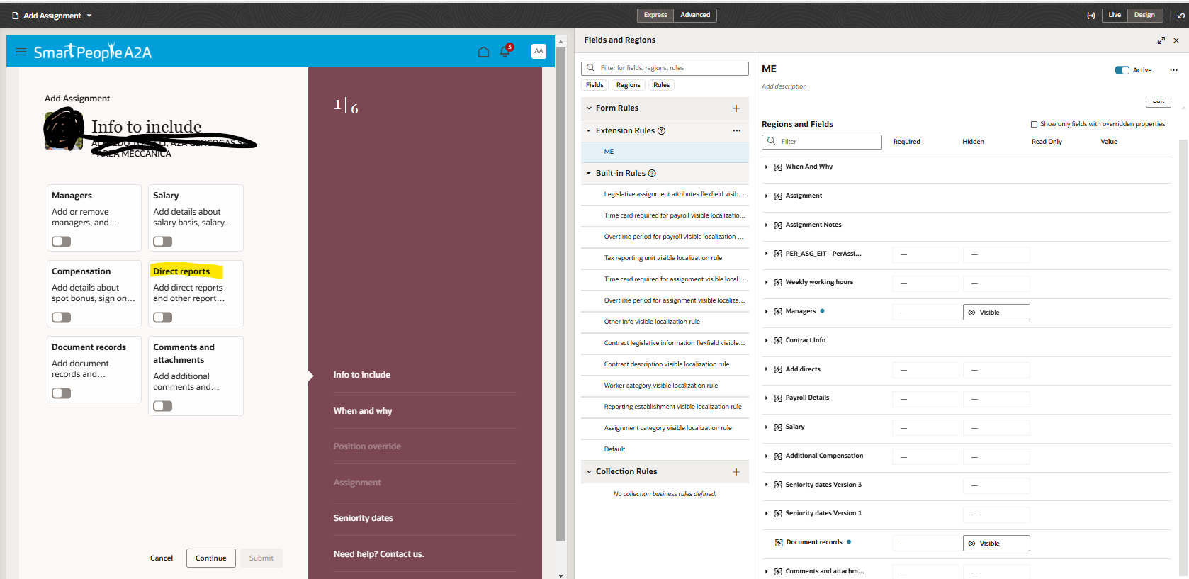 “Direct Reports" feature in add assignment page — Cloud Customer Connect