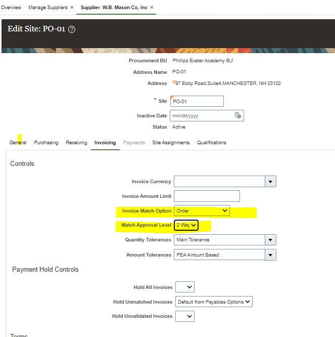 Can We Override The Default Invoice Match Option And Approval Level For Specific Suppliers