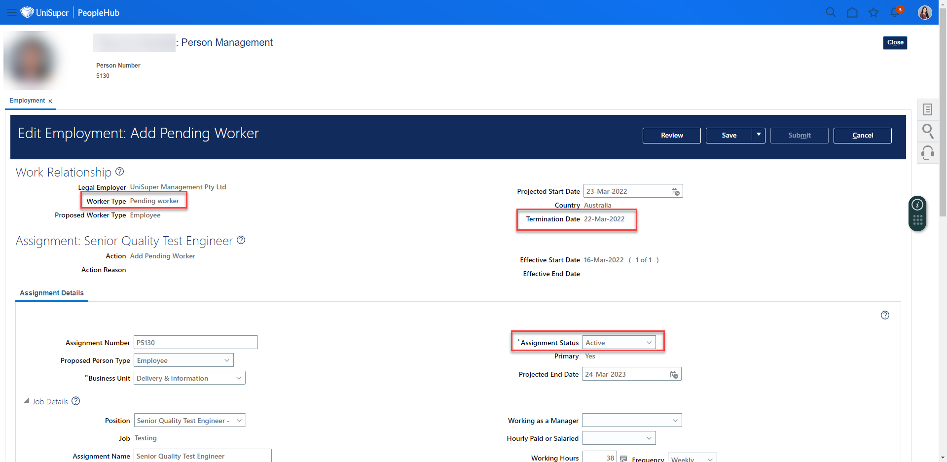 Terminated Pending Worker Assignment Show As Active — Cloud Customer Connect
