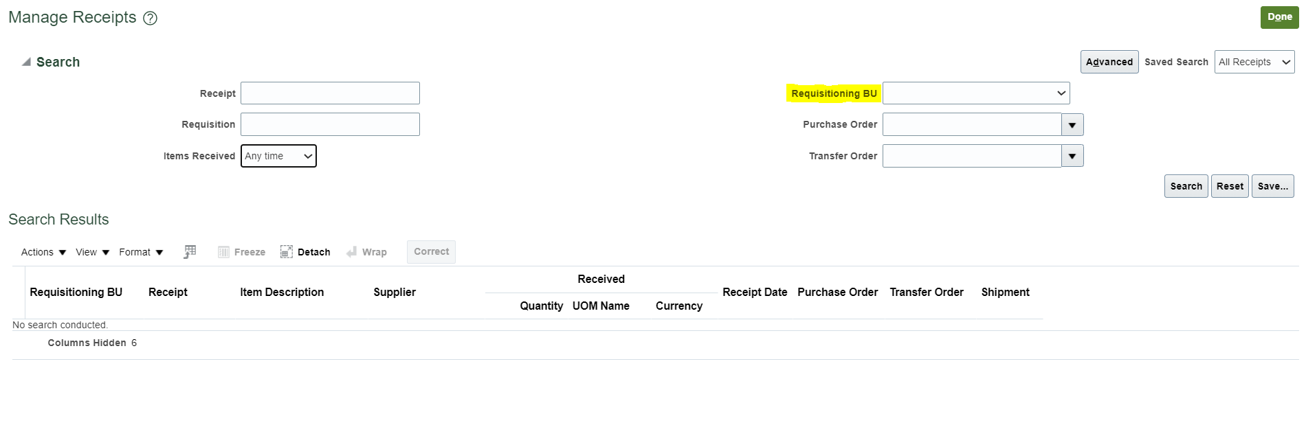 Is There A Way To Make The Field Requisition Bu Mandatory In Manage Receipts — Cloud Customer