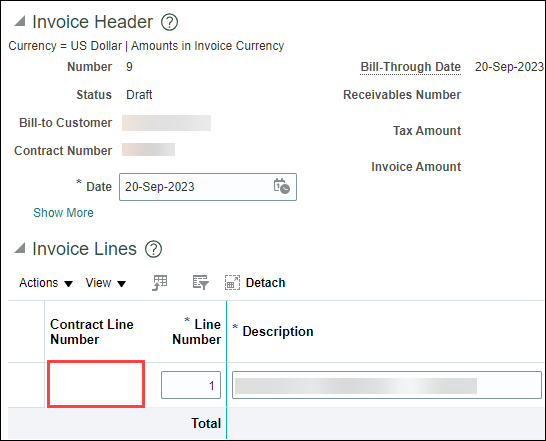 contract line number is blank for an invoice — Cloud Customer Connect