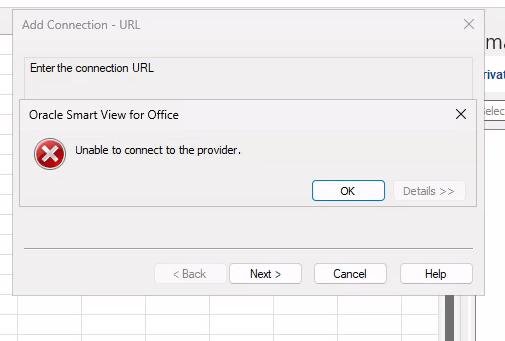 Smart View :- Unable to connect to the provider — Cloud Customer Connect
