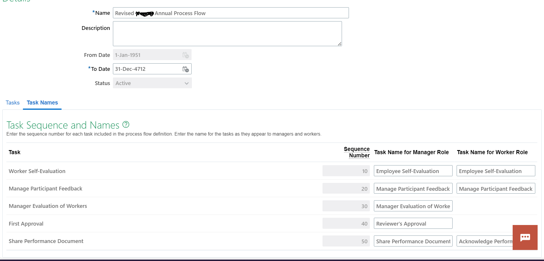 Process flow task are blank in performance document and the flow is shuffled in document period ...
