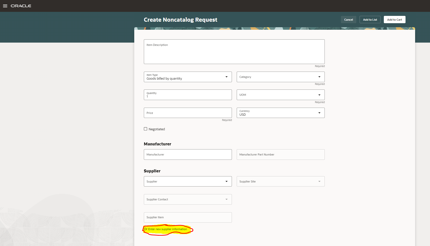 How To Hide Enter New Supplier Information From Rssp — Cloud Customer Connect