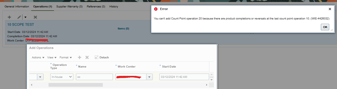 Maint. Work Order containing a single Operation which is completed but ...