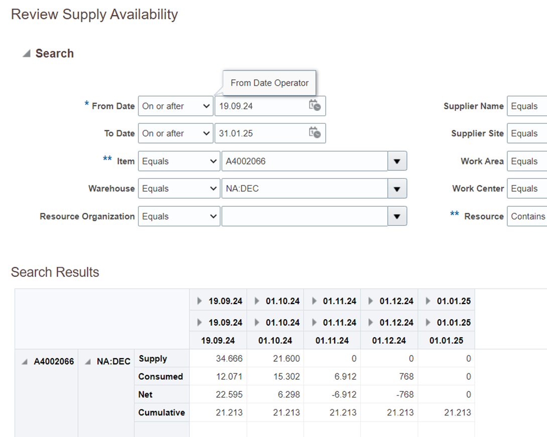Tables to get resource consumption details from review supply availability form in HVGOP — Cloud ...