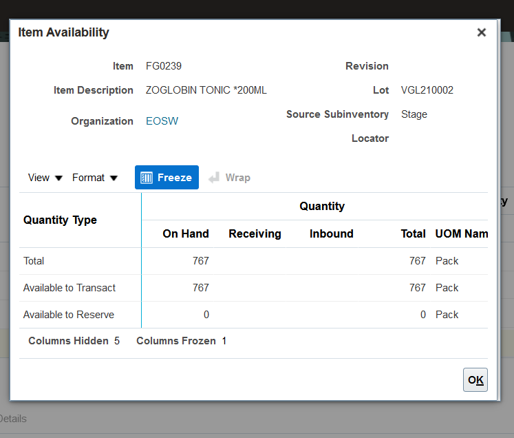 Available to transact and Reserve shows Zero quantity while on hand ...