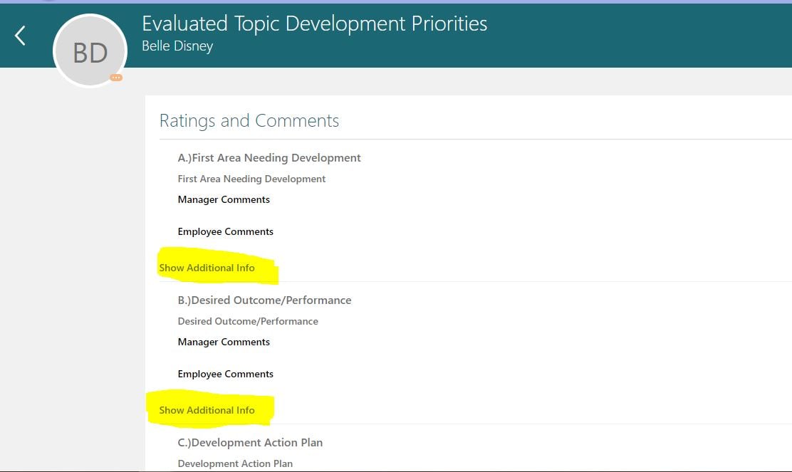 Need To Hide Show Additional Info On The Performance Document — Cloud Customer Connect
