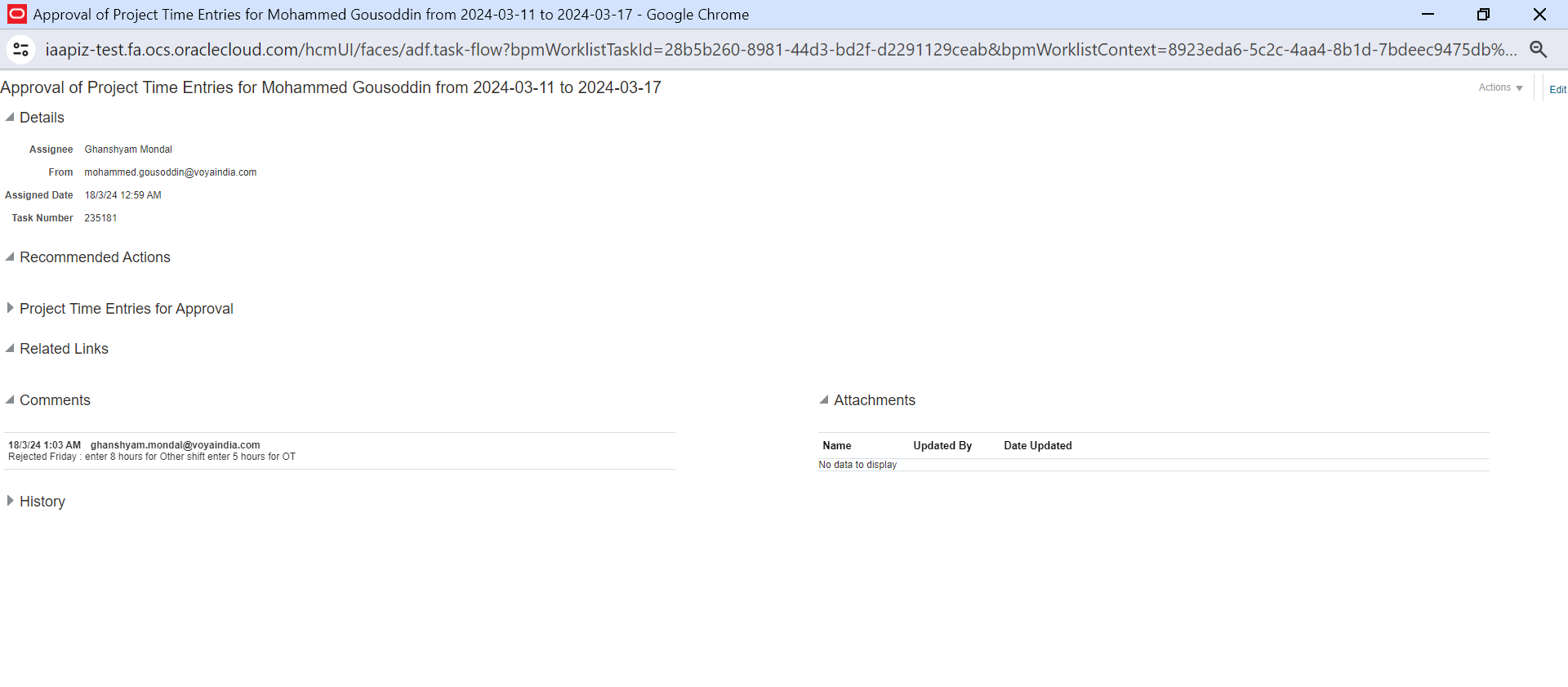 Manager Rejected Timecard And Provided Comment But Not Reflecting In Employee Notification Bell