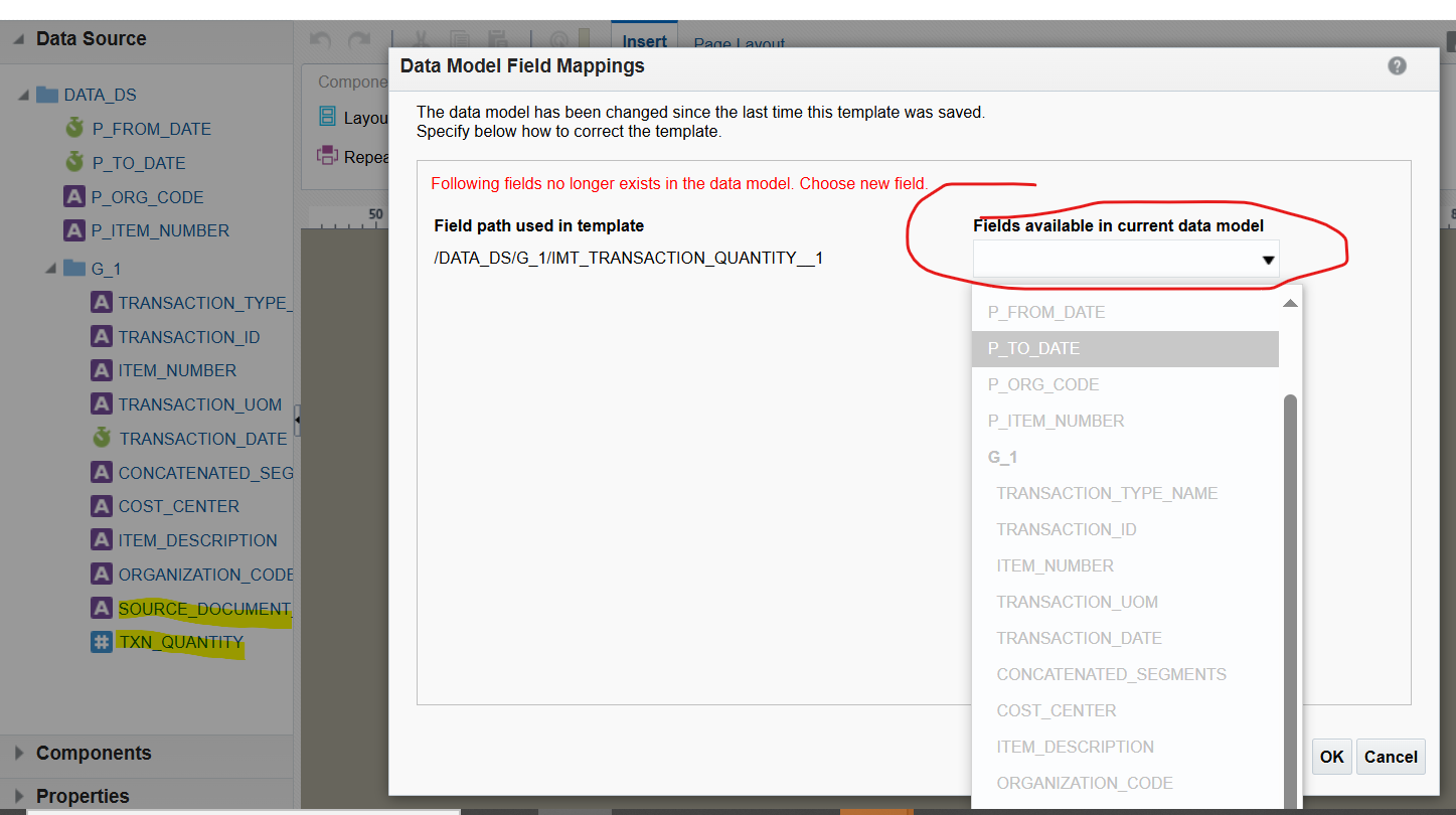 Does anybody know why fields are not available to be shown on template for data model — Cloud ...