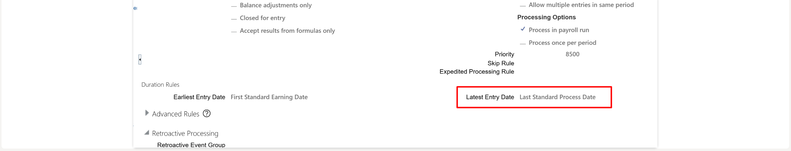 Unable To Update Element End Date From Last Standard Process Date To Last Standard Earning