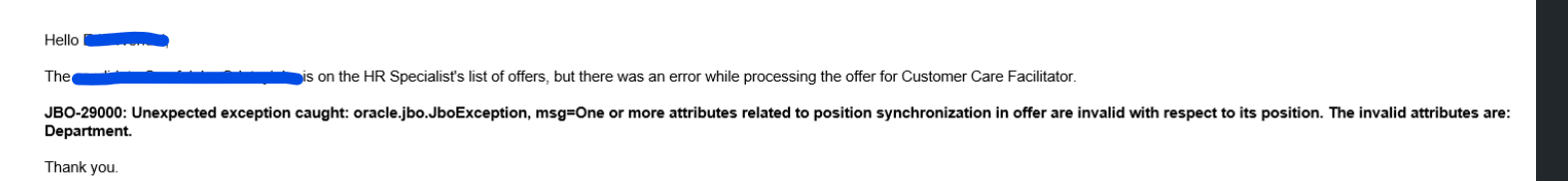 Move to HR error — Cloud Customer Connect