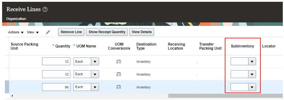 How to view the subinventory selected on the RMA for completing Receipts — Cloud Customer Connect