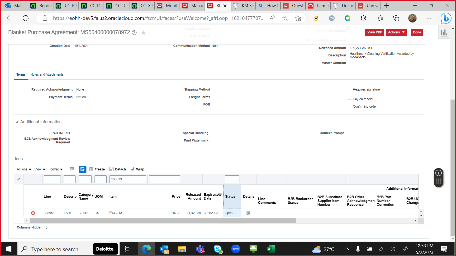 How to update the status of an expired BPA Line from open to expired ...