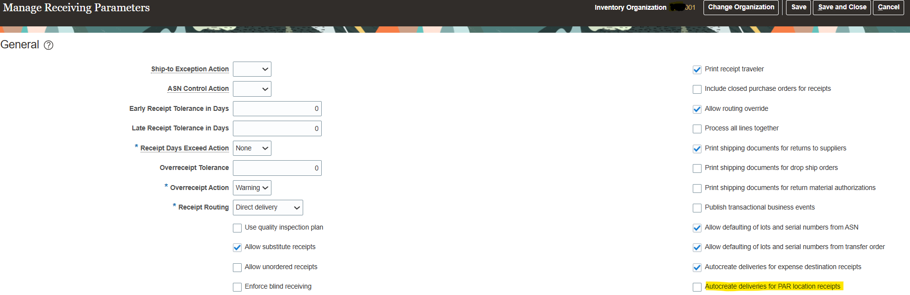 Can "Autocreate deliveries for PAR location receipts" be enabled at PAR ...