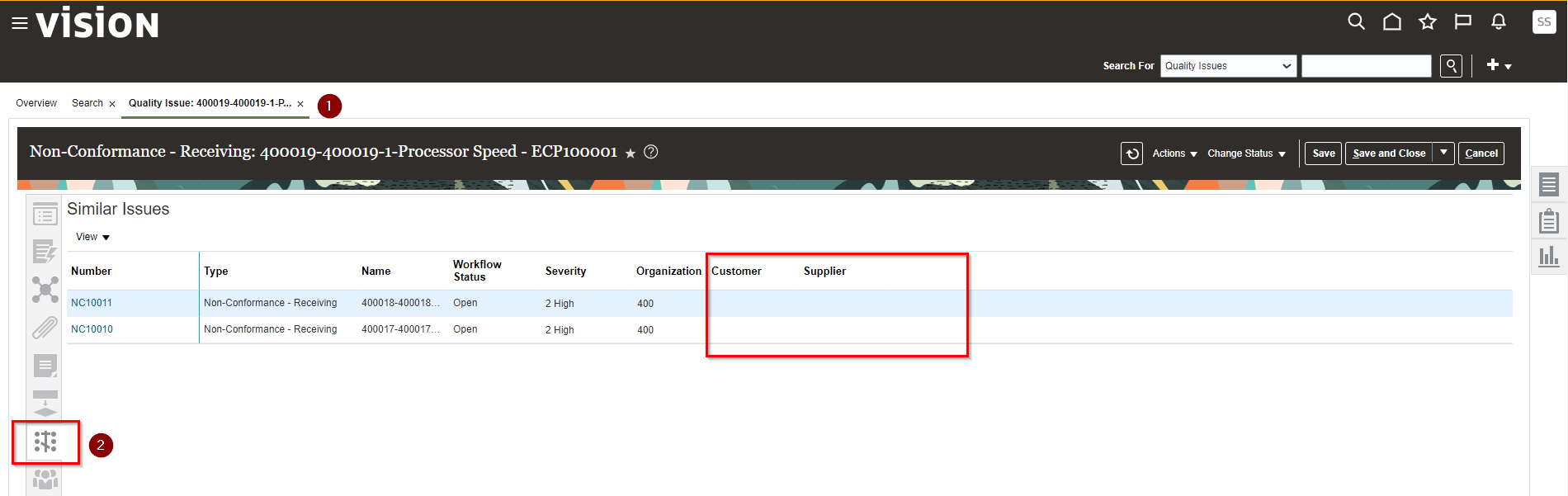 In Quality Management, for 'Similar Issue' Task Supplier and Customer ...