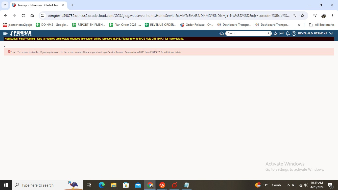 This screen is disabled. If you require access to this screen, contact ...