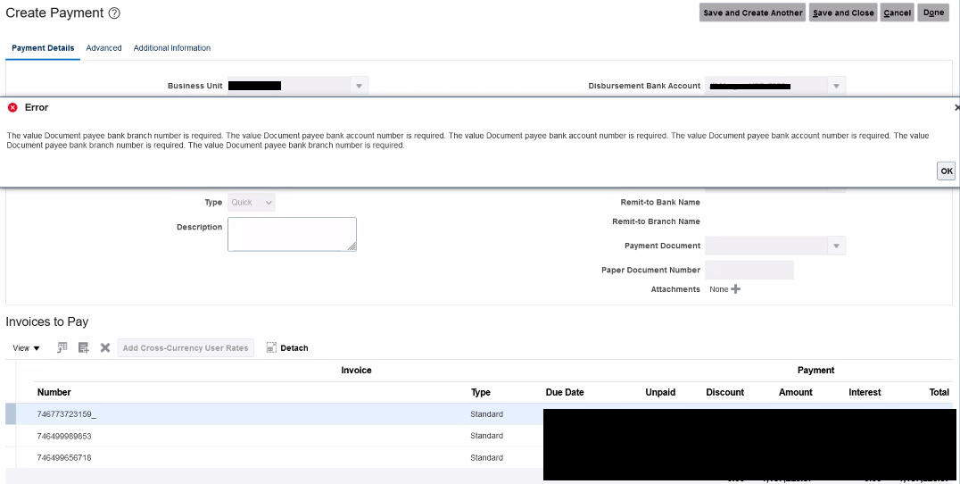 Remove Payee Bank branch validation for Payment Process Profile — Cloud ...