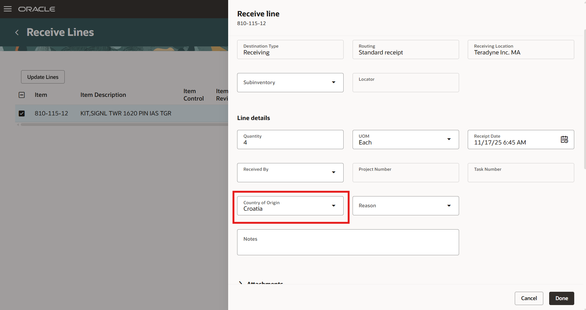 How to make a COO filed mandatory during receiving? — Cloud Customer ...