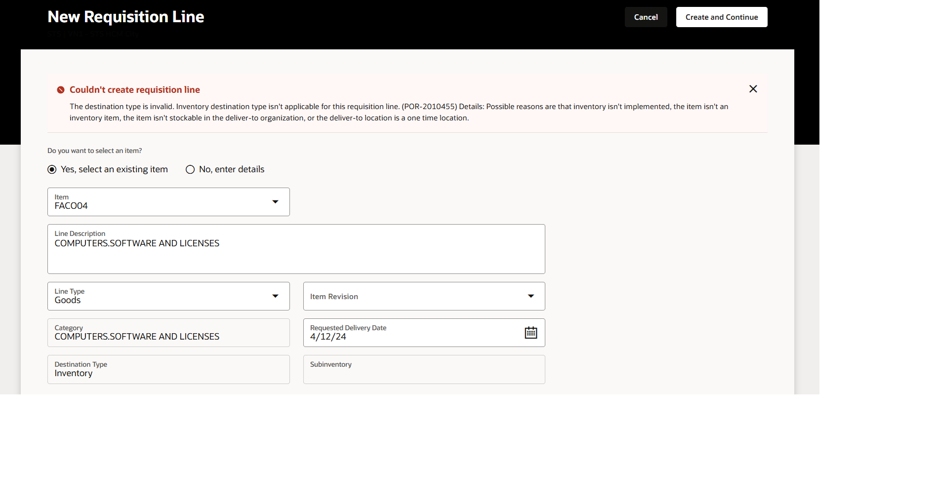 Redwood - Not able to change the Destination Type in "Enter Requisition Line" page — Cloud ...