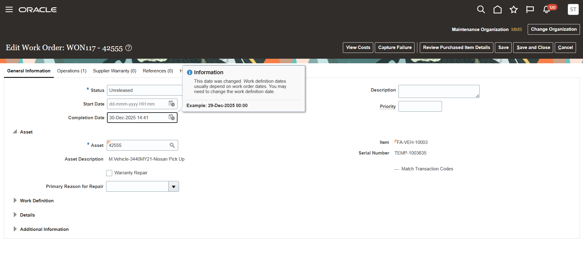 When i provide completion date start date is getting removed — Cloud ...