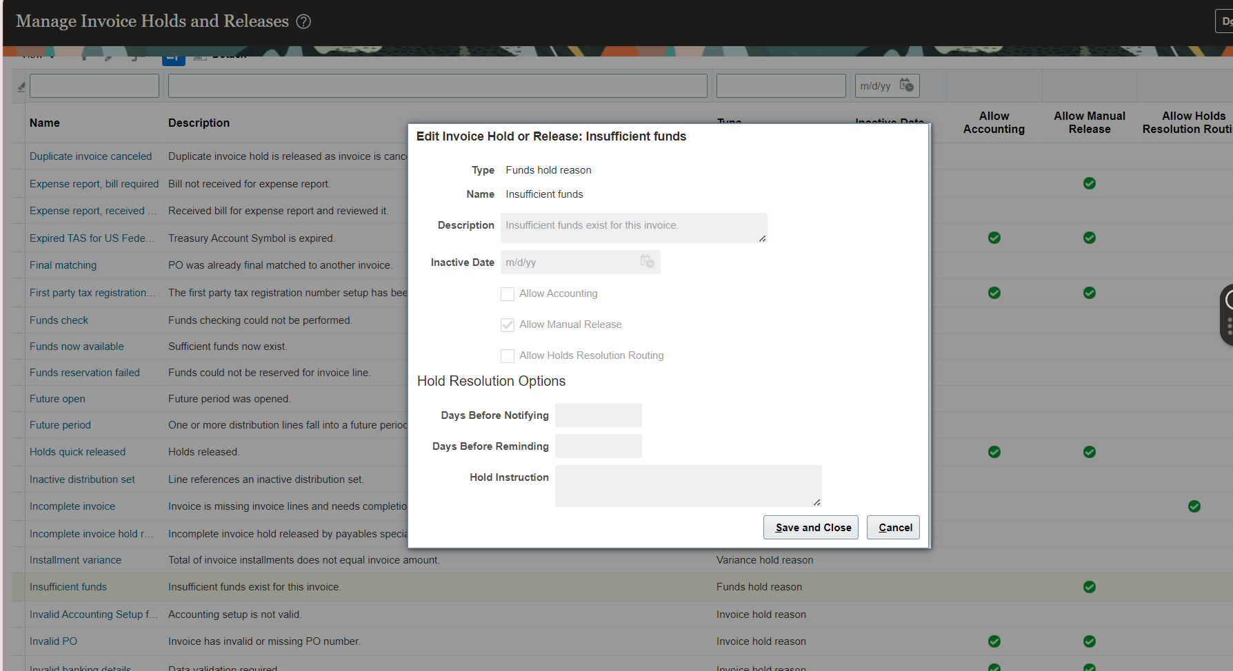how to add a new hold name in the invoice hold — Cloud Customer Connect