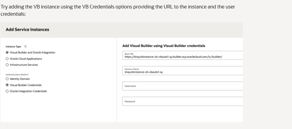 Could not add instance to an environment in Visual Builder Studio — Cloud Customer Connect