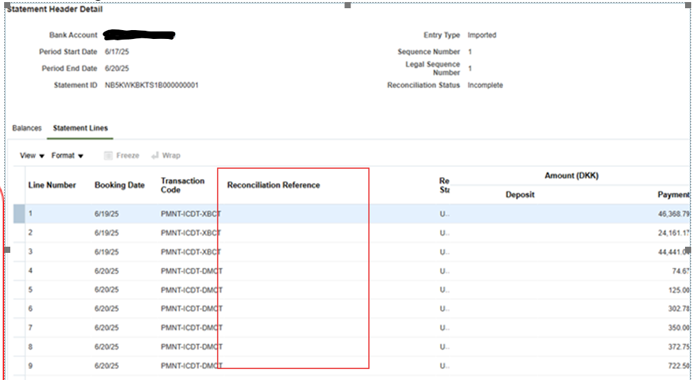 Bank Reconciliation field not getting populated in Bank Statement under ...