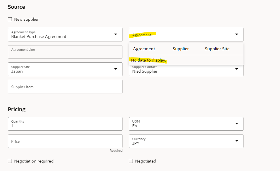 RSSP - Agreement field No Data to Display — Cloud Customer Connect